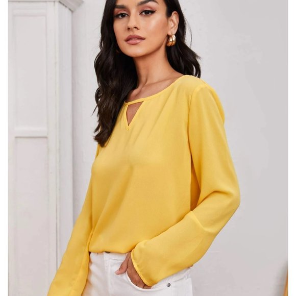 Tops | New Keyhole Neck Blouse In Yellow | Poshmark